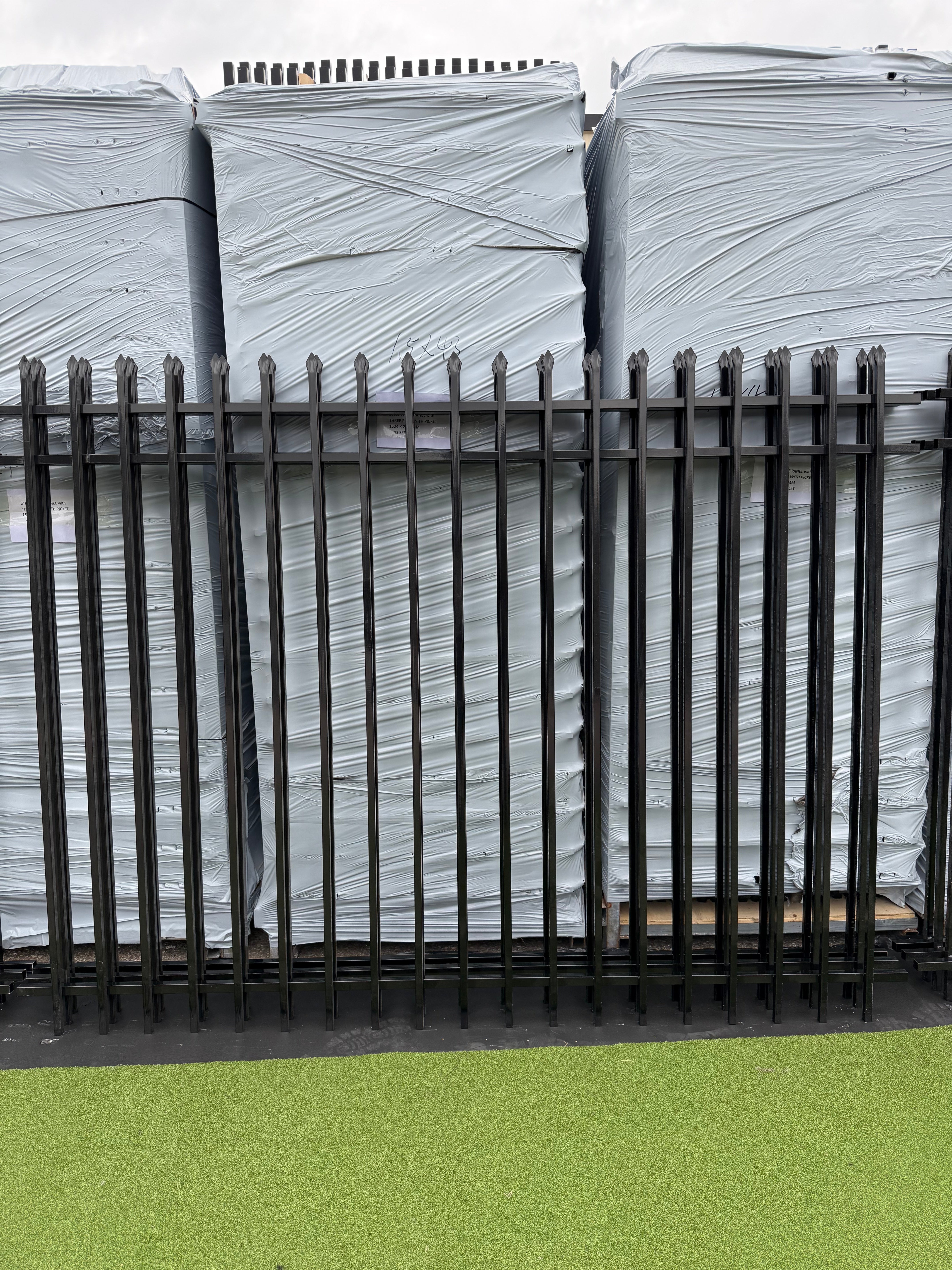Metal Fence Pressed Point Powder Coated 6 ft. x 8 ft. Pickets 3/4 Thre ...