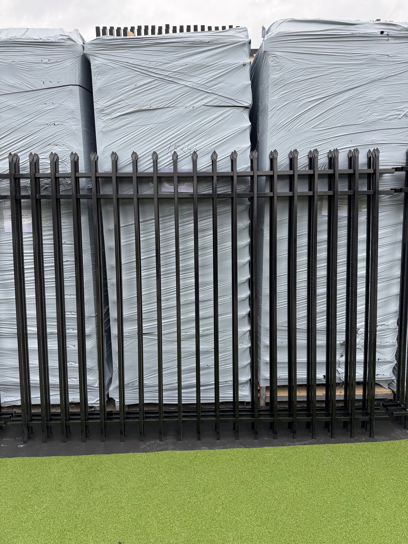Metal Fence Pressed Point Powder Coated 6 ft. x 8 ft. Pickets 3/4 Thre ...